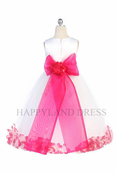 D2570 White Dress with Flower Petals and Sash (26 Diff. Colors) – Happy ...